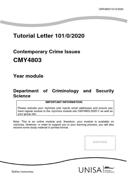 Tutorial Letter 101 0 2020 Contemporary Crime Issues Pdf Organized Crime Crimes