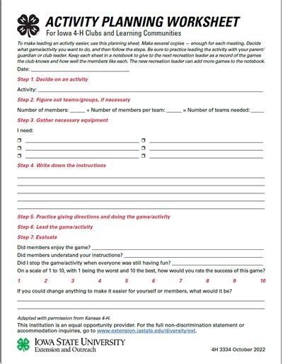 Activity Planning Worksheet