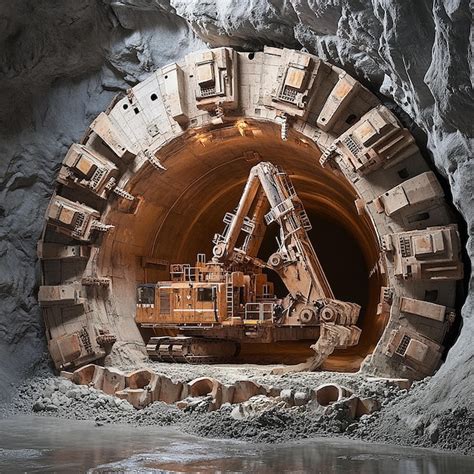 Tunnel Boring Machine Cutting Through Rock Premium Ai Generated Image