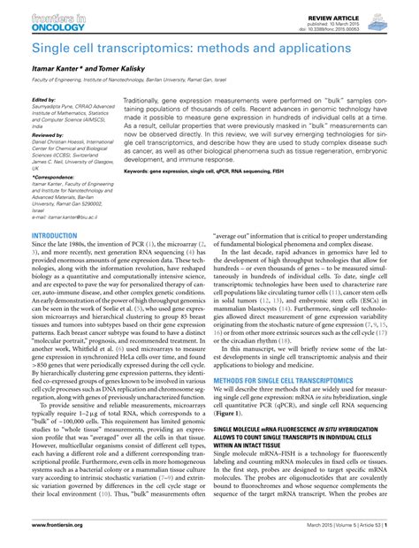 Pdf Single Cell Transcriptomics Methods And Applications