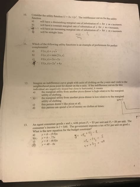 solved 10 consider the utility function u 5x 3y the