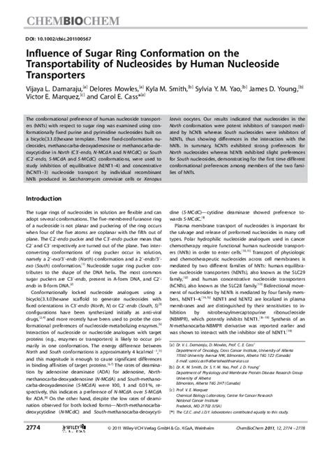 Pdf Influence Of Sugar Ring Conformation On The Transportability Of Nucleosides By Human