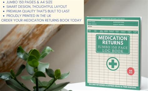Medication Returns Log Book 150 Page Returned Drugs Book For