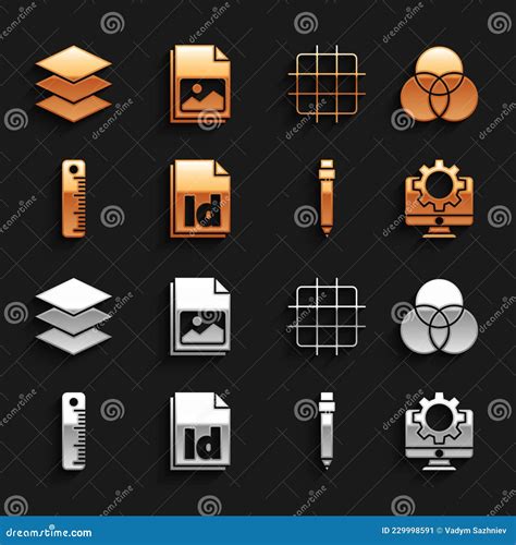 Set ID File Document RGB And CMYK Color Mixing Computer Monitor Gear Pencil With Eraser