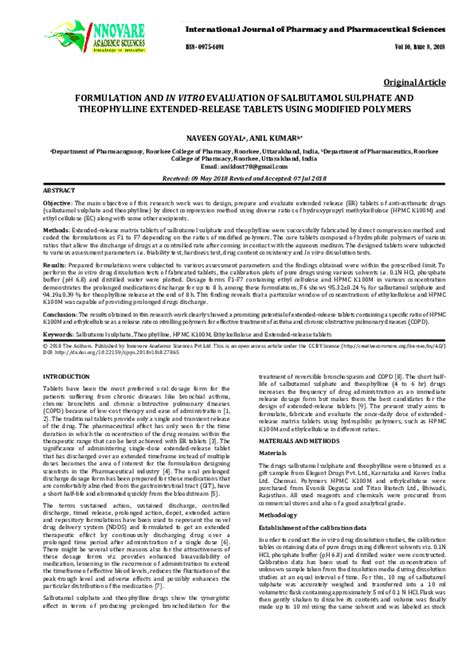 Pdf Formulation And In Vitro Evaluation Of Salbutamol Sulphate And Theophylline Extended