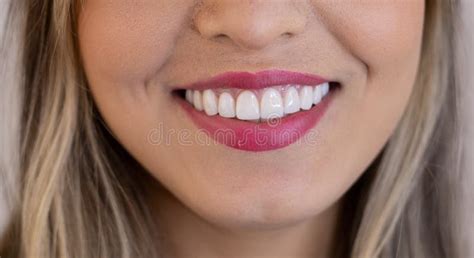 Beautiful Tall Blonde And White Woman Showing Her Smile Stock Image Image Of Appliance