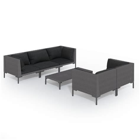 Buy Vidaxl 6 Piece Garden Lounge Set With Cushions Poly Rattan Dark