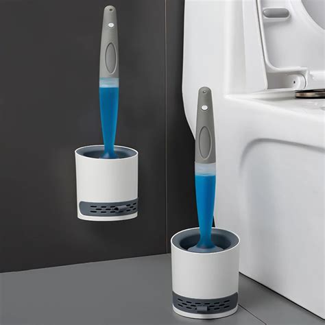 Detergent Refillable Toilet Brush Set Wall Mounted With Holder Silicone