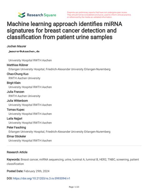 pdf machine learning approach identifies mirna signatures for breast
