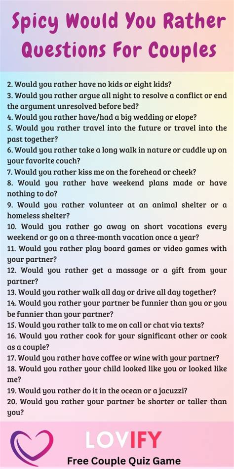 Spicy Would You Rather Questions For Couples Get Lovify App For Fun