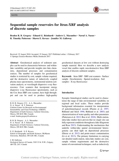 sequential sample reservoirs for itrax xrf analysis of discrete samples