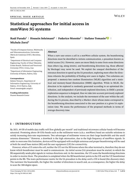 Pdf Statistical Approaches For Initial Access In Mmwave 5g Systems