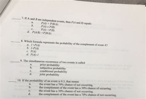 solved 7 if a and b are independent events then p a and b