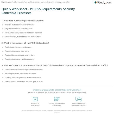 Quiz And Worksheet Pci Dss Requirements Security Controls And Processes