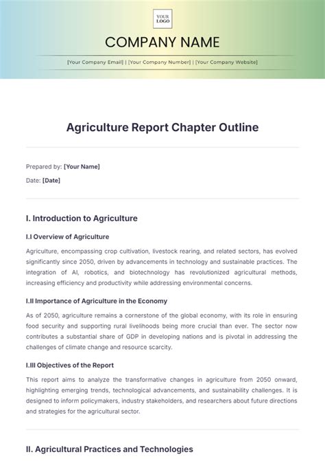 Free Agriculture Report Chapter Outline Template To Edit Online