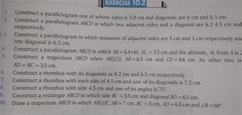 Construct A Parallelogram One Of Whose Sides Is Cm And Diagonals A