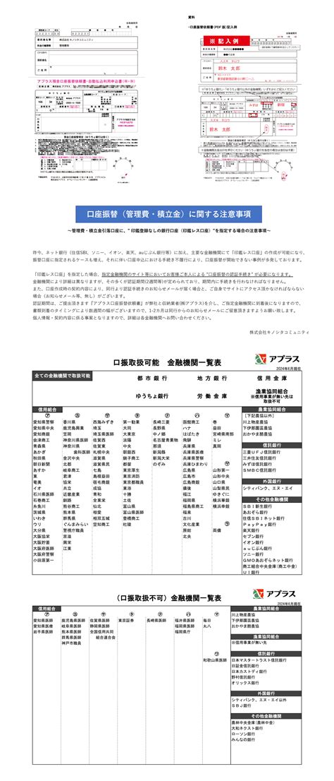 キノシタコミュニティ 口座振替依頼書 キノシタコミュニティ