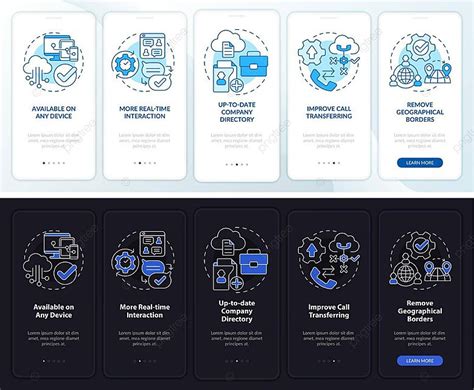 Experience The Advantages Of Ucaas Mobile App Screen With Night And Day Mode Onboarding Vector