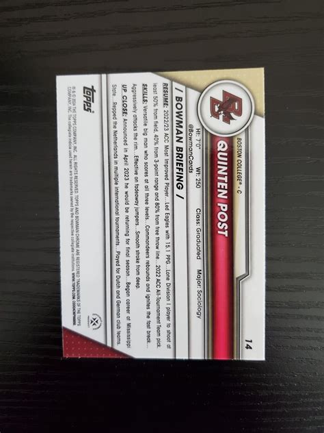 Quinten Post 2023 24 Bowman University Chrome 1st Bowman 14 Pink