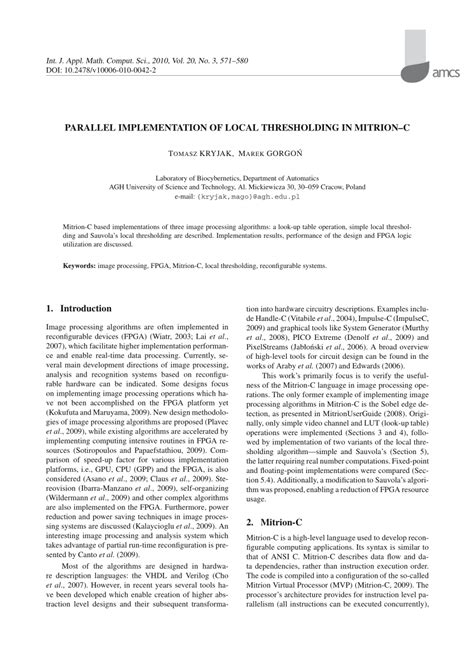 pdf parallel implementation of local thresholding in mitrion c
