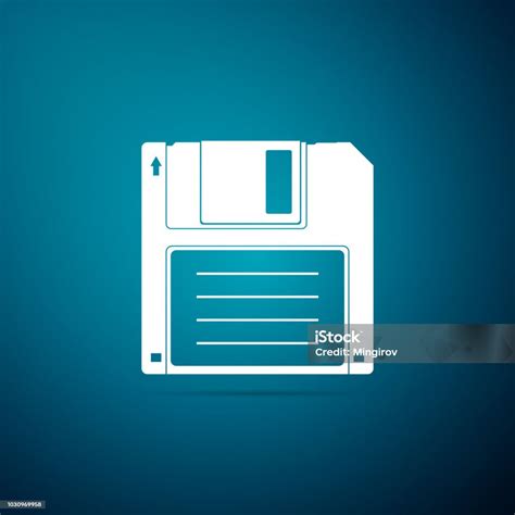 컴퓨터 데이터 저장 아이콘 파란색 배경에 고립에 대 한 플로피 디스크 디스켓에 부호입니다 평면 디자인입니다 벡터 일러스트 레이 션 고풍스런에 대한 스톡 벡터 아트 및 기타