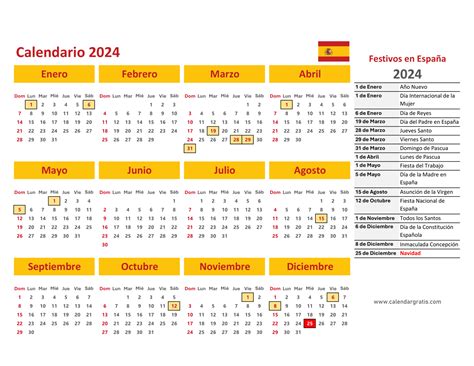 Calendario 2024 España Para Imprimir Descarga Gratis