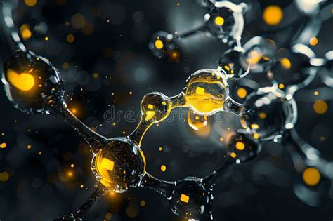 Abstract Futuristic Molecular Structure With Glowing Yellow Nodes Dark Background Highlights