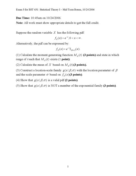 midterm exam 3 statistical theory i bst 631 docsity
