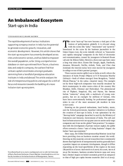 Pdf An Imbalanced Ecosystem Start Ups In India