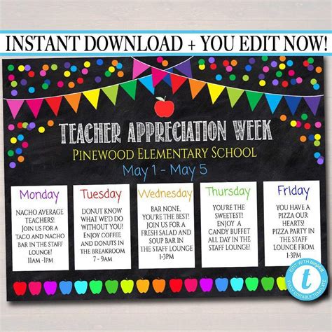 Teacher Appreciation Week Itinerary Poster Appreciation Week Schedule