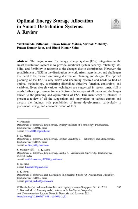 PDF Optimal Energy Storage Allocation In Smart Distribution Systems A Review