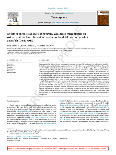 Pdf Effects Of Chronic Exposure Of Naturally Weathered Microplastics On Oxidative Stress Level