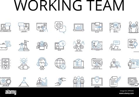Working team line icons collection. Taskforce, Brigade, Crew, Unit, Posse, Squad, Troupe vector ...