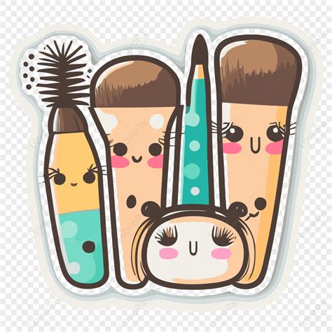 Five Stickers With A Cute Makeup Brush Set Clipart Vectorsetting Png