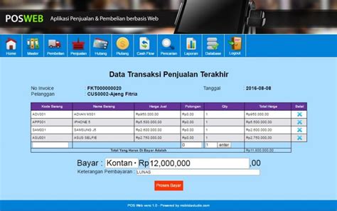 Aplikasi Kasir Penjualan Barang berbasis Web PHP - Mobista