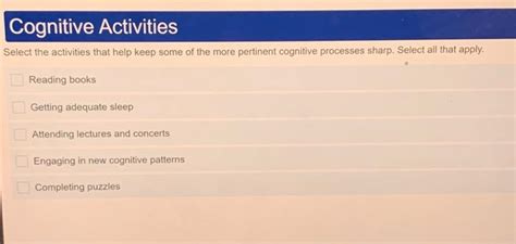Solved Cognitive Activities Select the activities that help | Chegg.com