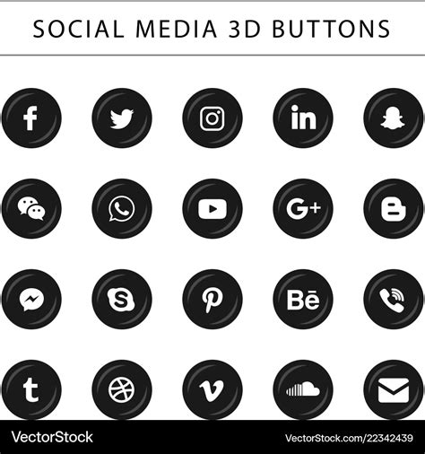 3d Round Social Media Button Set Royalty Free Vector Image