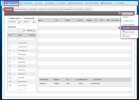 Timecard Options Full Screen Display Easyclocking Help Guide