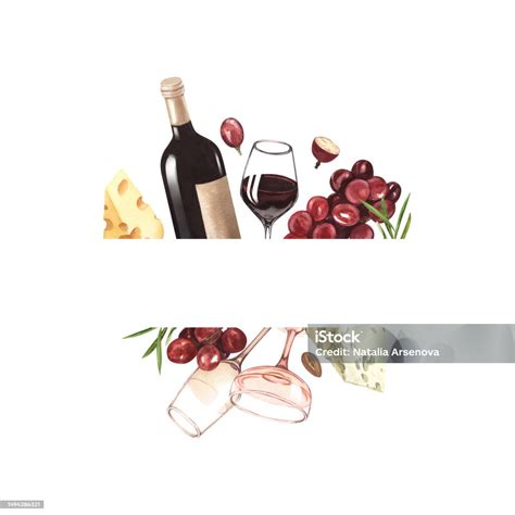 수채화 와인과 치즈 로고 템플릿입니다 분리된 흰색에 음식 개체가 있는 카드 배경을 손으로 그립니다 음료 메뉴 카페 와인리스트