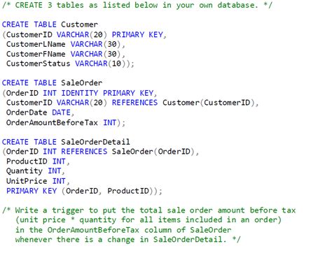Solved Create 3 Tables As Listed Below In Your Own