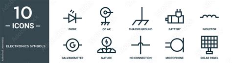 Electronics Symbols Outline Icon Set Includes Thin Line Diode Co Ax