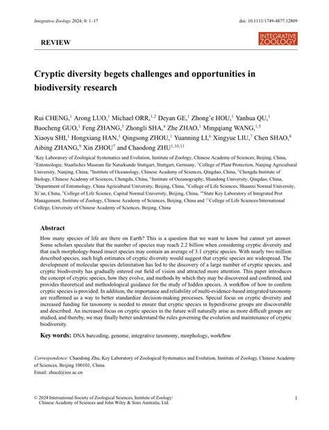 Pdf Cryptic Diversity Begets Challenges And Opportunities In