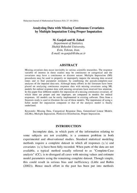 Analyzing Data With Missing Continuous Covariates By Multiple