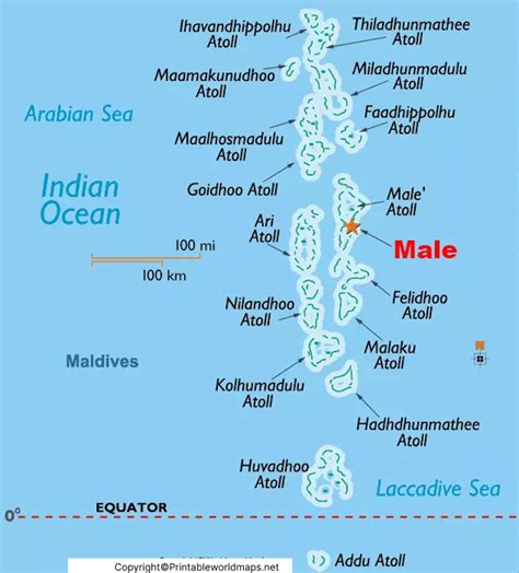 Labeled Map Of Maldives With States And Capital Cities