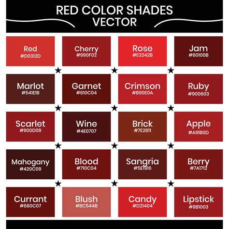 Red Color Shades Vector Illustration With Color Hex Code Twenty Primary Red Hex Code With Color