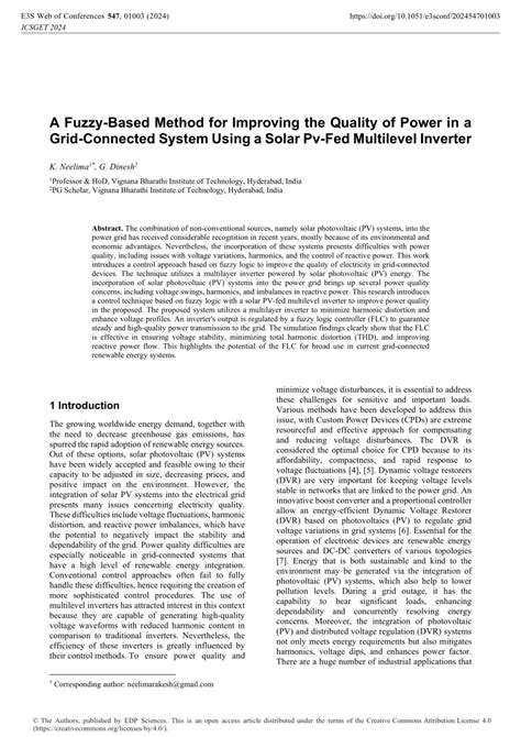 pdf a fuzzy based method for improving the quality of power in a grid