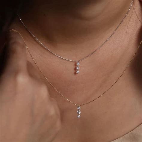 18k Solid Gold Dangling Diamond Necklace Solid Gold Dainty Diamond
