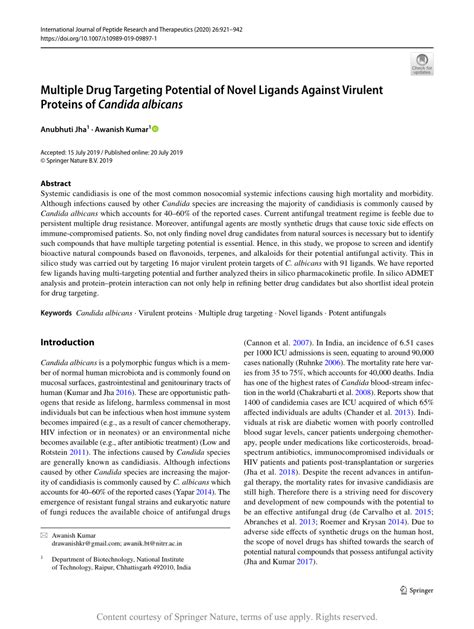 Multiple Drug Targeting Potential Of Novel Ligands Against Virulent Proteins Of Candida Albicans