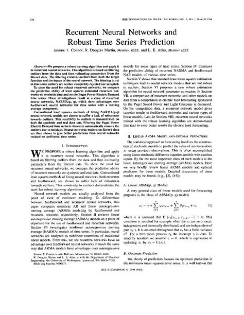 Pdf Recurrent Neural Networks And Robust Time Series Prediction