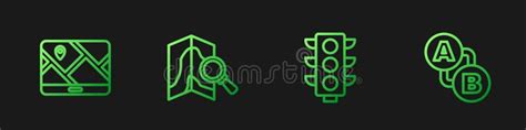 Set Line Traffic Light City Map Navigation Search Location And Route Gradient Color Icons